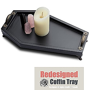 IRISVITA Coffin Tray (Redesigned) - Gothic Decor for Home, Spooky Decorative Tray, Goth Room Decor, Black Wooden Tray for Holding Crystal, Jewelry, Skull Mugs, Candles, Essential Oil.