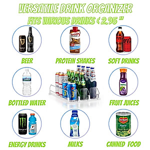 Assembly-Free Soda Can Organizer for Refrigerator - Self-Pushing Drink Dispenser for Fridge,Freezer,Cabinets & Pantry - Holds up to 12 Cans (12-20oz) - Beverage & Small Canned Food Organizer