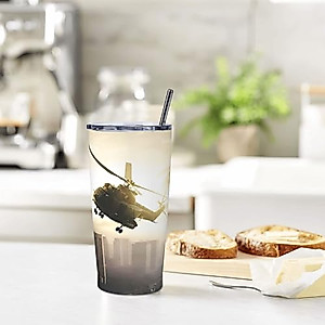 20oz Insulated Tumblers with Lids and Straws Aircraft Above City Stainless Steel Coffee Tumbler Cup Double Wall Vacuum Travel Coffee Mugs for Home, Office, Outdoor
