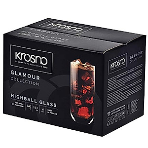 Krosno Long Tall Water Juice Mojito Drinking Glasses, Set of 6 Highball Glasses, 12.1 oz, Glamour Collection, Lead-Free Crystal Glass Drinking Glasses, Water Glasses, Made in Europe