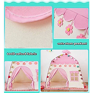 Princess Castle Play Tent with Lights Kids Teepee Tent Large Children Playhouse Oxford Fabric Children Playhouse for Indoor Outdoor with Carry Bag Portable Playhouse Boys & Girls Birthday Gift (Pink)