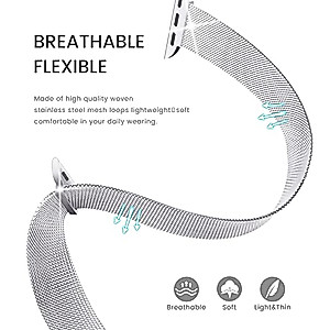 ZXCASD Metal Bands Compatible with Apple Watch Band 38mm 40mm 41mm for Women,Slim Stainless Steel Loop Magnetic Clasp Strap for iWatch Series 8 7 6 5 4 3 2 1 SE（38mm 40mm 41mm,Silver