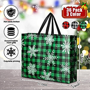 Abbylike 36 Pcs Reusable Christmas Large Gift Bags Bulk Xmas Holiday Plaid Tote Shopping Bags with Handles (Red White Green)