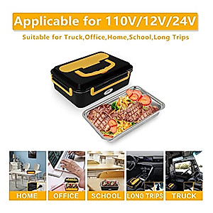 Electric lunch box food heater, 2in1 Heated Lunch Boxes for Adults with Dual Power Supply 12V 24V 110V Food Warmer, Luncheaze Food Warmer for Car and Truck Driver (Black 2in1)
