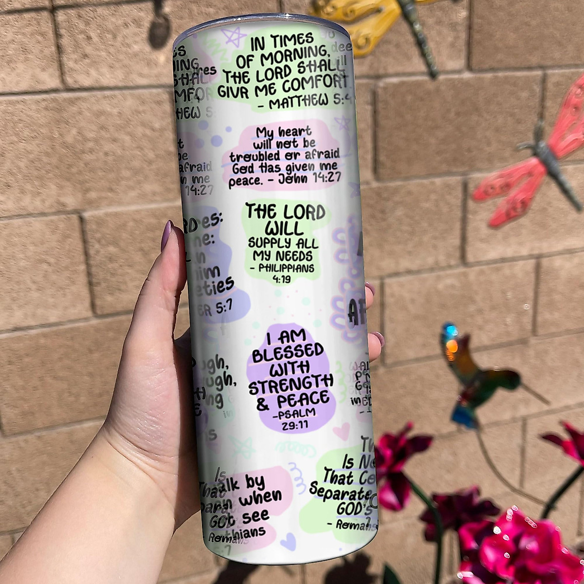 CERMELUS Christian Bible Verse 20oz Skinny Tumbler, Stainless Steel Double Wall Insulated Cup With Lid And Straw Multi, Bible Christian Tumbler Gift, Gifts for Women, Mom, Friend