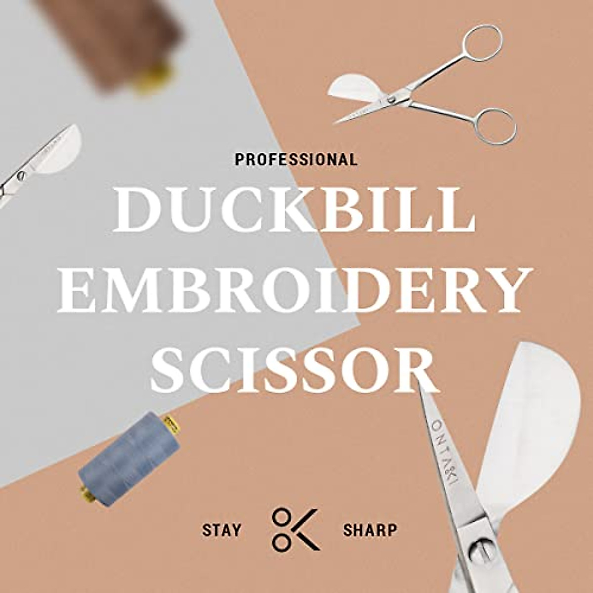 ONTAKI Applique Scissors 4.5" With Duckbill Edge Shaped Paddle For Art, Crafting, Fabric, Thread, Needlework and Embroidery - Versatile Miniature Scissors For Sewing Kit (Silver 4.5”)