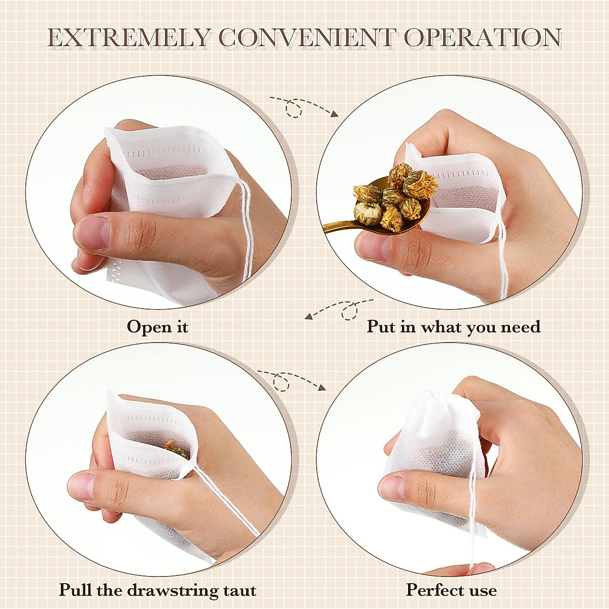 Zubebe 2400 Pcs Disposable Tea Bags Drawstring Empty Tea Bags for Loose Tea Natural Tea Filter Bags White Fillable Tea Bags for Loose Tea Coffee, 2.76 x 3.54 inches