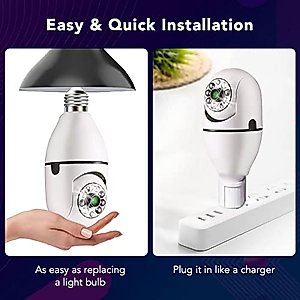 Light Bulb Security Camera, 1080P 2.4GHz WiFi Home Security Camera, 360° Surveillance Cam with Motion Detection Alarm Night Vision Light Socket Security Camera