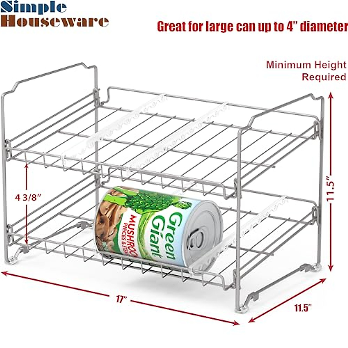 2 Pack SimpleHouseware 2 Tier Can Rack, Silver