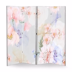 Wood Screen Room Divider Rose Seamless with Watercolor on Pastel Designed for Fabric Luxurious Folding Screen Canvas Privacy Partition Panels Dual-Sided Wall Divider Indoor Display Shelves 4 Panels