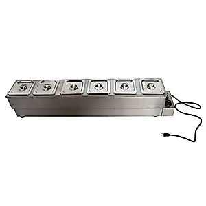 TECHTONGDA Food Soup Warmer Bain Marie Steam Table Commercial Canteen Buffet Heater Stove 7x6.5x6inch Pan 6 Pan