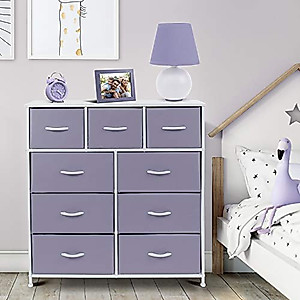 Sorbus Kids Dresser with 9 Drawers - Furniture Storage Chest Tower Unit for Bedroom, Hallway, Closet, Office Organization - Steel Frame, Wood Top, Fabric Bins (Purple, Solid)