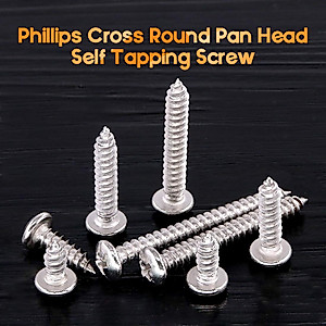 Rustark 150Pcs M5 304 Stainless Steel Round Pan Head Phillips Cross Screws Drive Self-Drilling Screws Assortment Kit