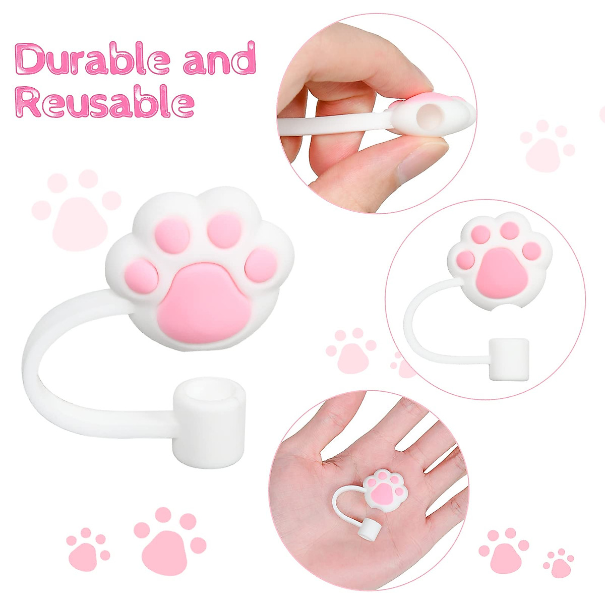 AUAUY Straw Covers, Silicone Straw Tips Covers, Reusable Drinking Straw Covers Plugs Dust-Proof Drinking Straw Cover, Straw Protector Cover Cherry Blossom Cloud Straw Cover for 7-8mm Straw - 4PCS