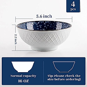 Y YHY Ceramic Bowls, 16 oz Japanese Rice Bowl, Porcelain Cereal Bowls for Kitchen - Nice Choice of Thanksgiving & Christmas Gifts, Blue Bowl Set of 4, Microwave and Dishwasher Safe