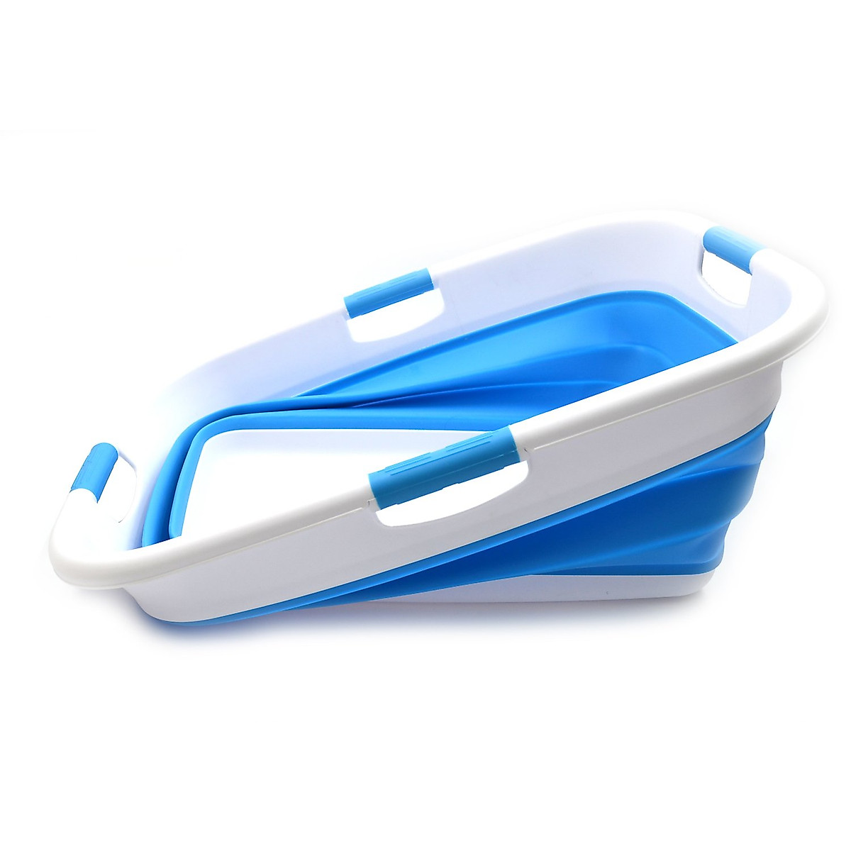 SAMMART 49L(12.9 gallon) Collapsible 4 Handled Laundry Basket-Foldable Storage Container-Portable Washing Bin-Space Saving-Pet Bath Tub,Water capacity 37L(9.7 gallon) (2 pcs - Rectangular, Sky Blue)