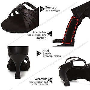 DKZSYIM Women's Satin Latin Dance Shoes Professional Ballroom Salsa Practice Performance Dancing Shoes,217-Black-7,US 7.5