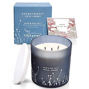 White Sage Sea Salt 3 Wick Candle 14.5 oz | Sage Candles for Cleansing House | Large Soy Candles for Home Scented | Aromatherapy Energy Cleansing Sage Scented Candles for Women & Men