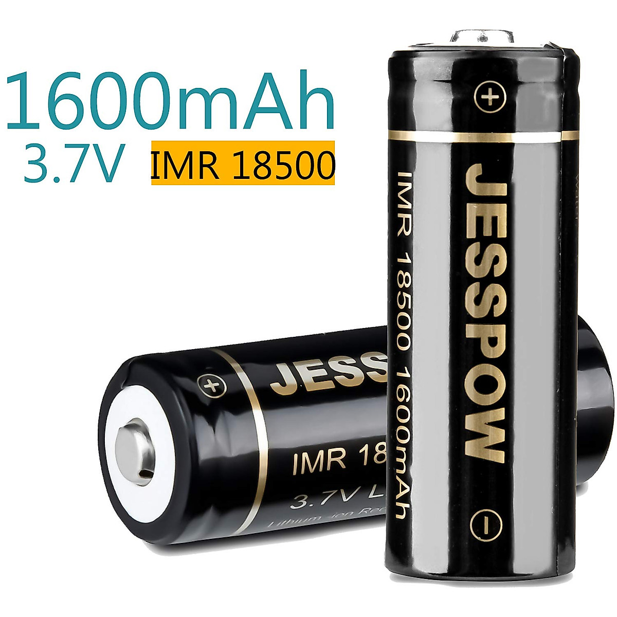 JESSPOW 18500 Rechargeable Batteries, IMR 18500 Rechargeable Li-ion Battery 1600mAh 3.7V [ for Flashlight, Solar Garden Light ] with Button Top (4Pack)