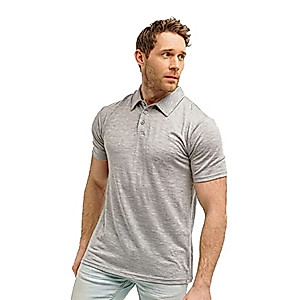 Merino Wool Polo Shirt Men - Anti-Odor 100% Merino Wool Shirts for Men Short Sleeve Breathable (Medium, Heathered Grey Polo)