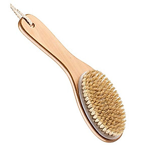 100% Natural Boar Bristle Body Brush with Contoured Wooden Handle by TOUCH ME
