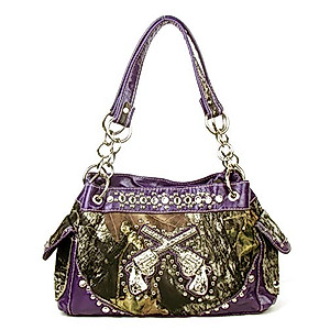 Western Crossed Guns Purse Camouflage Handbag Camo W Matching Wallet (Purple)