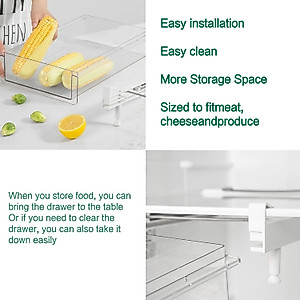 BIINONE Large Fridge Drawer Organizer 14in-20in Upgradation Refrigerator Undershelf Drawer, Extra-Deep Storage Deli Meat, Cheese, Eggs, Fruit, Vegetable