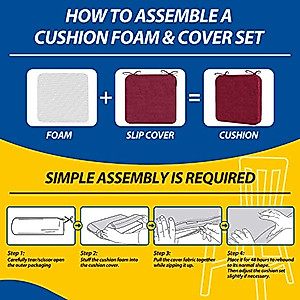 AAAAAcessories Square Chair Cushions with Ties and Removable Cover, 2" Thick Kitchen Chair Pads, Indoor Dining Room Chair Cushions, 16" x 16", 6 Pack, Wine Red