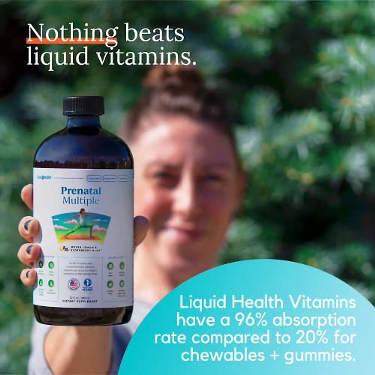 LIQUIDHEALTH 32 Oz Prenatal Vitamin, Postnatal Vitamin & Liquid Women’s Prenatal Multivitamin, Vegan Folate Supplement for Women with Iron, Choline, Calcium, Gluten-Free, Sugar-Free, Dairy-Free
