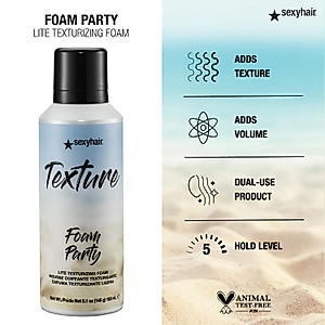 SexyHair Texture Foam Party Lite Texturizing Foam, 5.2 Oz - Packaging may vary