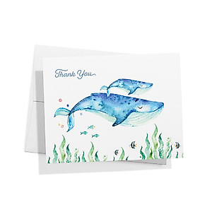 Twigs Paper - Baby Shower Thank You Cards - Ocean Themed Assorted Thank You Card Set - 24 Blank Cards With Envelopes - Eco Friendly Stationery - (5.5 x 4.25 Inch) - Made In USA