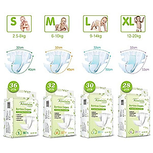 Aimisin Bamboo Disposable Baby Diapers Plant-Based Biodegradable Soft Absorbent Diapers for Babies Hypoallergenic for Sensitive Skin (S(5-16Lbs)-36ct)