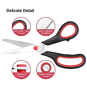 Multipurpose Sharp Scissors Set of 5, Premium Stainless Steel Blades, Comfort Grip Handles, Fabric Craft Scissors for Office School and Home, Right/ Left handed, 5.5/6.8/7.6/8/9.5inch (Black, Red)…