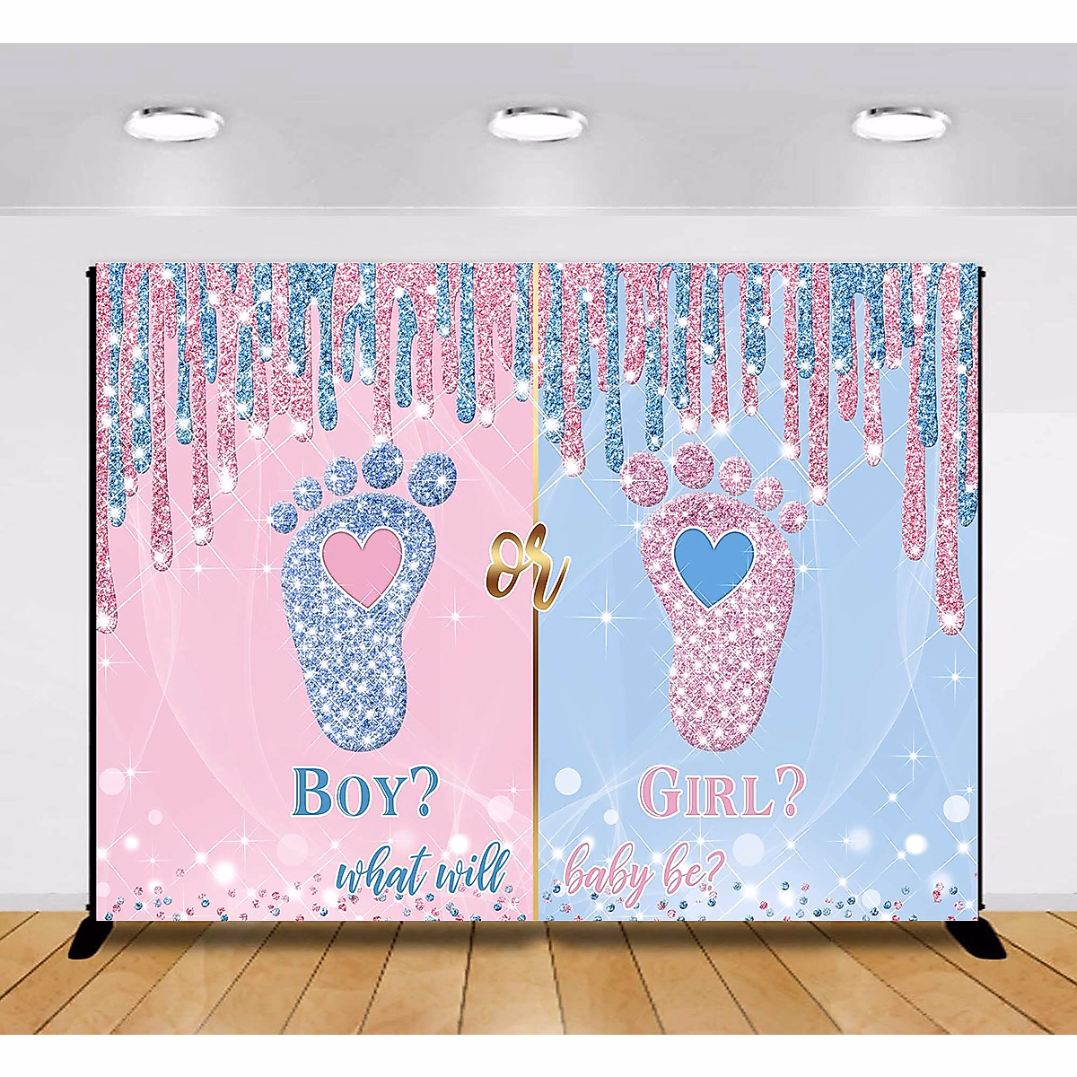 Sensfun 7x5ft Little Feet Gender Reveal Backdrop Boy or Girl What Will Baby Be Party Decoration Pink Blue Backdrops for Baby Gender Reveal Surprise Party Banner Supplies