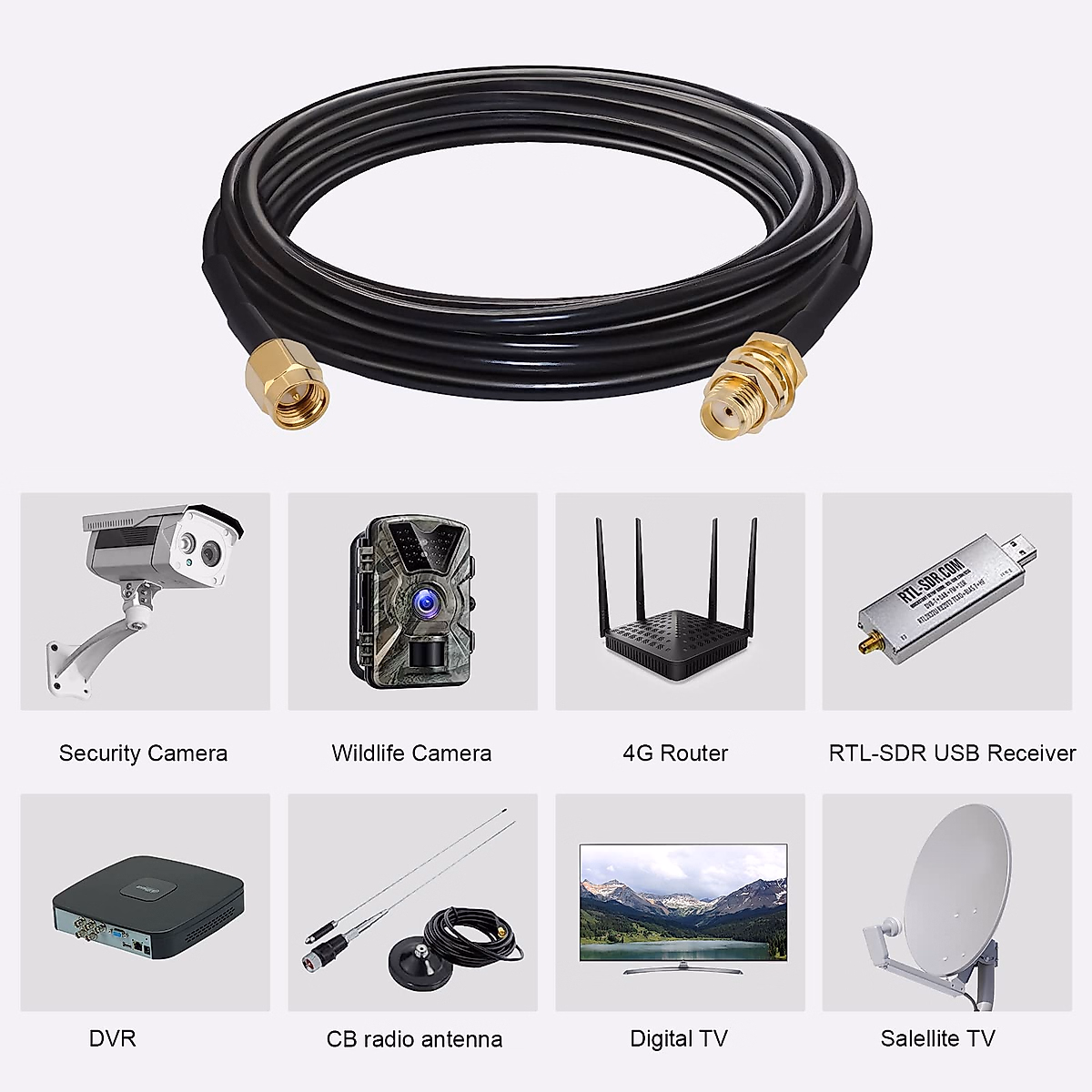 CAPChang RG174 Coaxial Cable SMA Female to SMA Male SMA Antenna Cable, 16FT/5M, Additional SMA to SMA/RPSMA Adapter Kit for Router/Antenna/Signal Booster/Wireless Adapter, etc