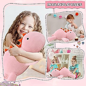 ABCPICK Weighted Dinosaur Plush, 24" Cute Pink Weighted Stuffed Animals for Anxiety Super Soft Weighted Plushies Sleeping Hugging Pillow Graduation Gifts for Girls Boys(Pink)