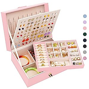 Girls Jewelry Box for Earring Jewelry Organizer Box Womens Earring Box for Girls Earring Holder Organizer Stud Earring Jewelry Box for Necklace Ring Earring Organizer for Girls Earring Storage Pink