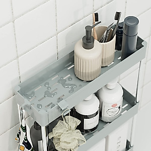 OTK Slim Storage Cart 4 Tier Mobile Shelving Unit Organizer, Utility Rolling Shelf Cart with Wheels for Bathroom Kitchen Bedroom Office Laundry Narrow Places，Grey