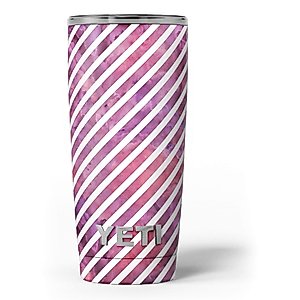 Design Skinz White Slanted Lines Over Pink and Purple Grunge Surface - Skin Decal Vinyl Wrap Kit Compatible with The Yeti Rambler Cooler Tumbler Cups