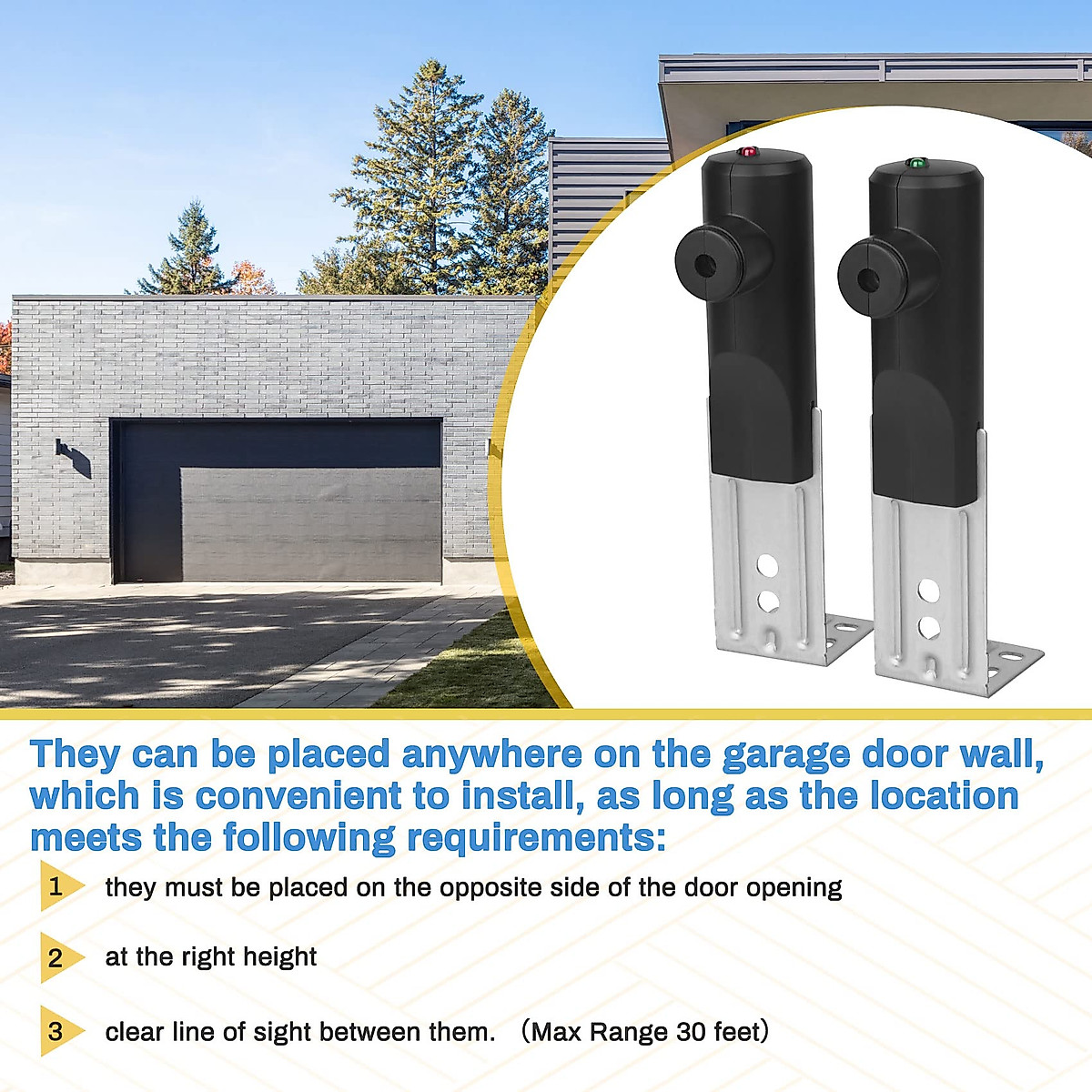 Garage Door Sensors for Genie/Overhead, Garage Door Sensor GSTB-R STB-BL Compatible with Genie/Overhead Garage Door Opener Made After 1993, Item Includes Two Sensors (Receiving&Sending)