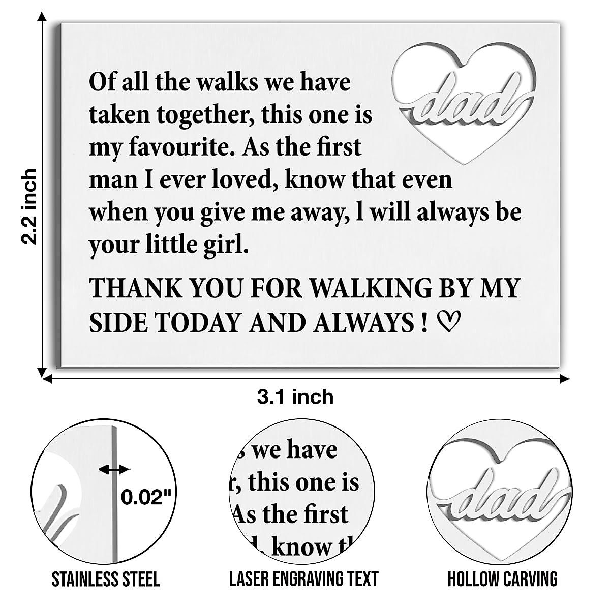 UPNEGE Gift for Father of the Bride, Wedding Gift for Dad Engraved Wallet Insert Card