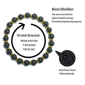 Cryhand Black Obsidian Protection Beaded Bracelet Best Gifts Box For Family Women Men’s Natural Stone Black Tourmaline Agate Feng Shui Chakra Crystal Handmade Stretchy Bracelet (Full Obsidian)