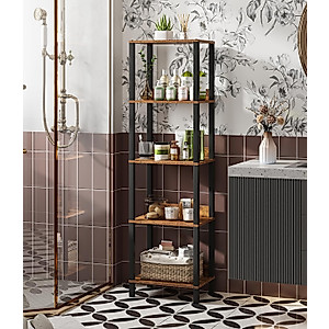 VIMBER 5-Tier Bookshelf with Anti-Fall Baffle, Tall Bookcase for Books, Garage Kit, CDs, Movies, Industrial Standing Bookshelves Storage Organizer for Bedroom Office Living Room USSJ001F