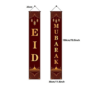 KYMY EID Mubarak Porch Banner with 70.9X11.8 inch,Muslim Ramadan Mubarak Porch Sign for Eid Mubarak Party,Islamic Hanging Banner for Indoor and Outdoor EID Mubarak Decorations