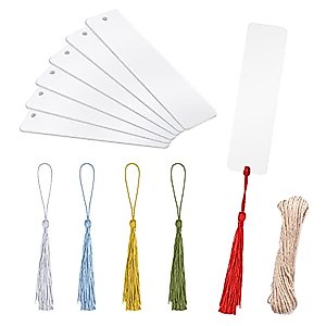 SAVITA 15pcs Acrylic Bookmark, Plastic Transparent Bookmark, Clear Bookmark Blank Bookmarks Crafts with Tassels Hemp Rope for DIY Project Decoration (5 Colors)