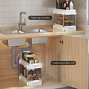 Zendar Under-Sink Organizers, Sliding Basket Organizer 2-Tier Under-Bath Storage Rack Bathroom Kitchen Multi-Purpose Storage Rack, White