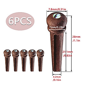 Cheerock 6pcs Acoustic Guitar Bridge Pins, Rosewood Abalone Dot Acoustic Guitar String Pins with Guitar Pin Puller, Bridge Pins Replacement Parts for Acoustic Guitar