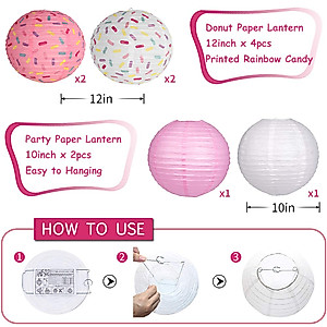 YUNXUAN Donut Birthday Party Decorations, Donut party supplies Donut Lanterns Party Paper Fan Honeycomb Ball Hanging Paper Lanterns for Baby Shower Kids Birthday Party Ice Cream Party Decorations