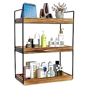 BEIUTAO 3 Tier Bathroom Counter Organizer, Wood Bathroom Countertop, (DIY Install) Bathroom Countertop Organizer and Storage Shelf, Cosmetic Holder Vanity Organizer Bathroom Trays