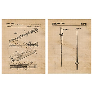 Vintage Star Lightsaber Force Pikes Patents Prints, 2 (11x14) Unframed Photos, Wall Art Decor Gifts for Home Office Studio Creator Gears Garage Man Cave Student Teacher Comic-Con Wars Space Movies Fan
